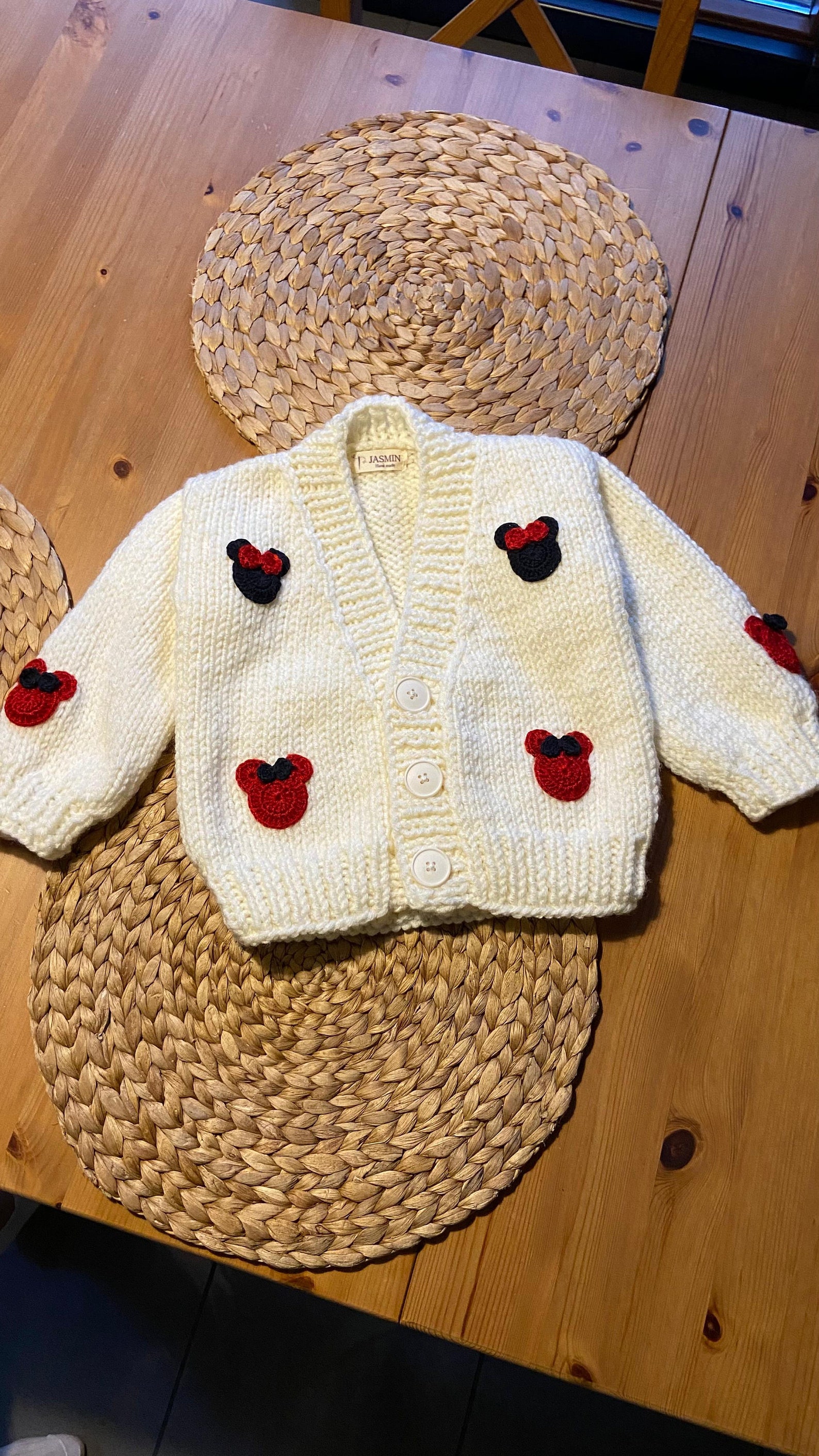 Mickey Mouse Baby Cardigan Outfit Handmade Knitted Knit Whitlove - Etsy