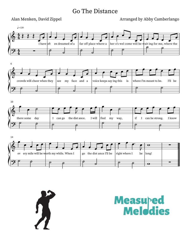 Go the Distance Easy Piano Sheet Music - Etsy