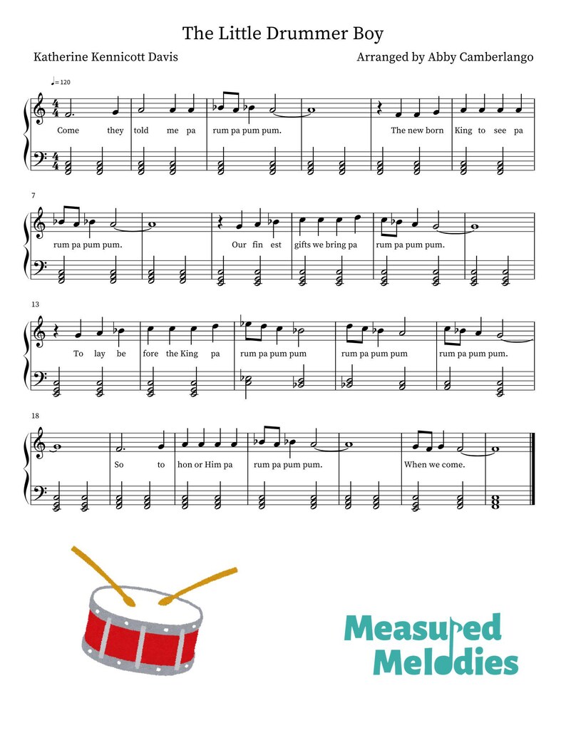 Little Drummer Boy Easy Piano Sheet Music - Etsy