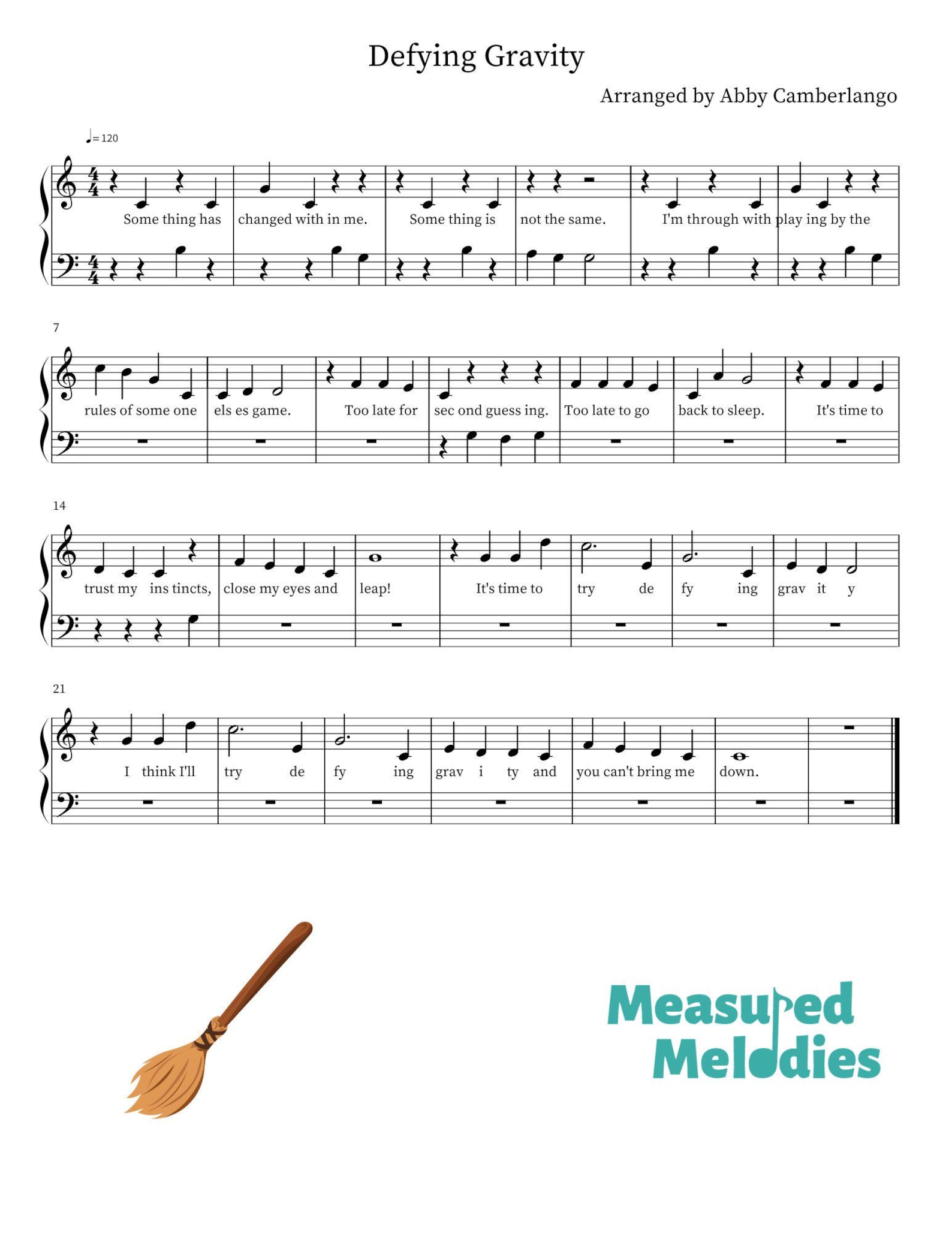 Defying Gravity Easy Piano Sheet Music - Etsy
