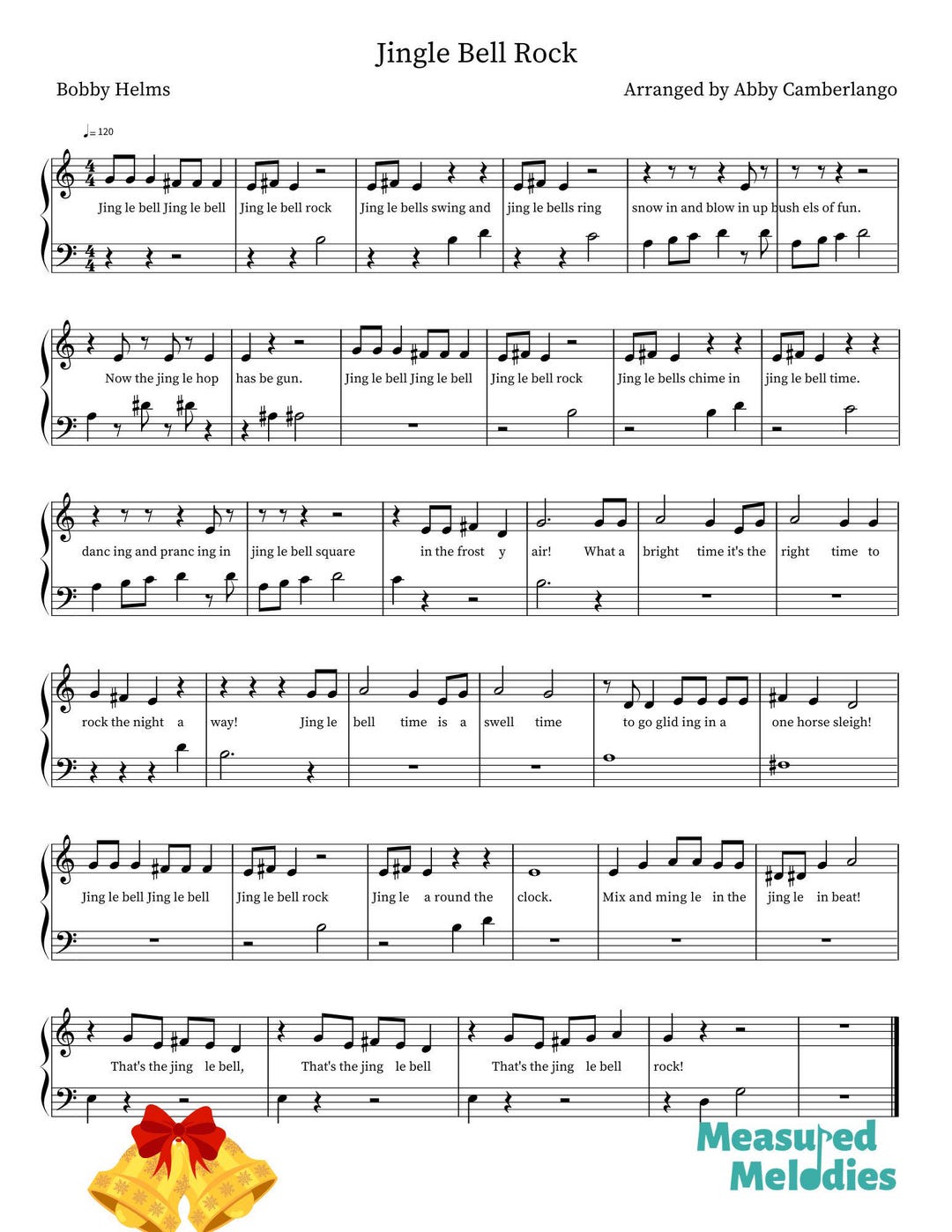 Jingle Bell Rock Easy Piano Sheet Music - Etsy Canada