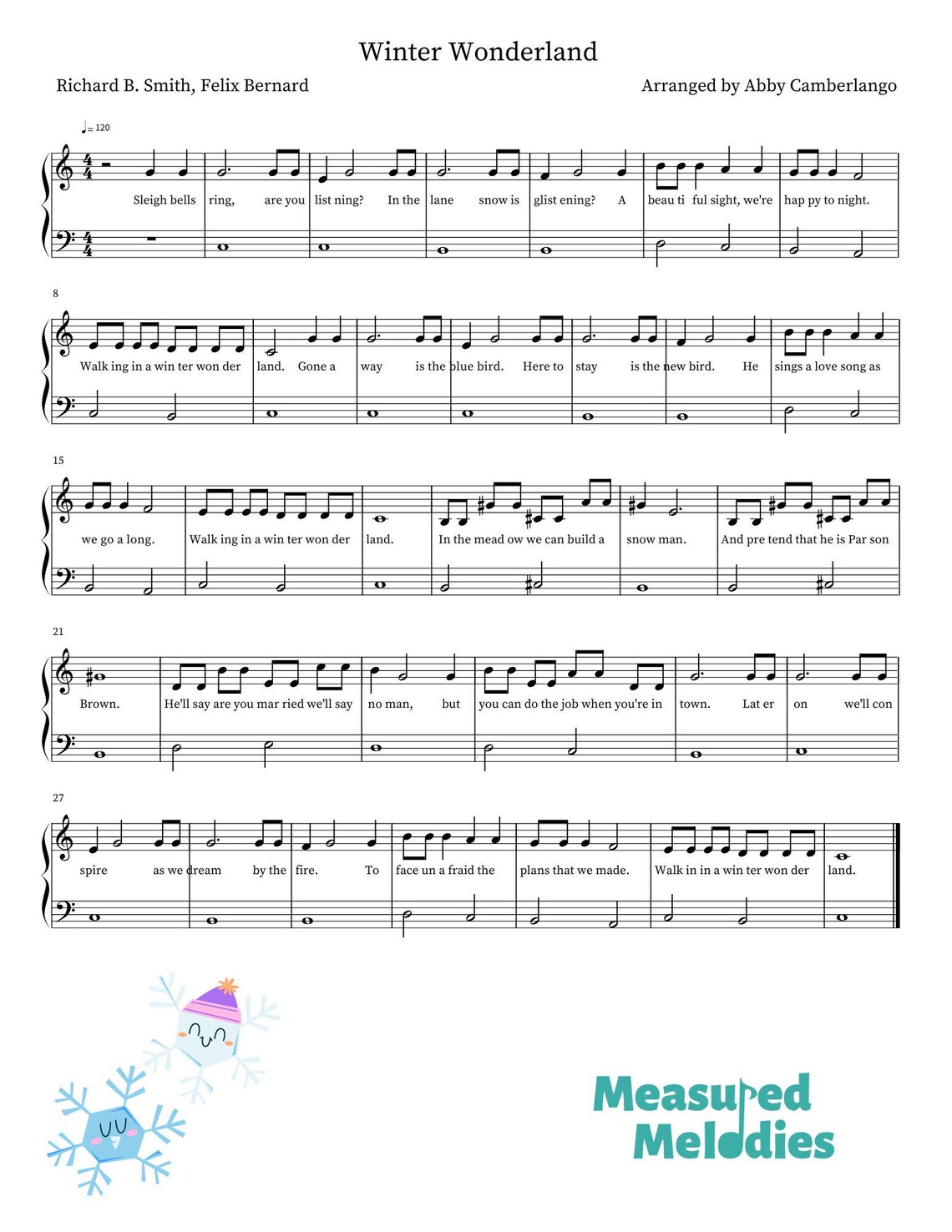 Winter Wonderland Easy Piano Sheet Music - Etsy