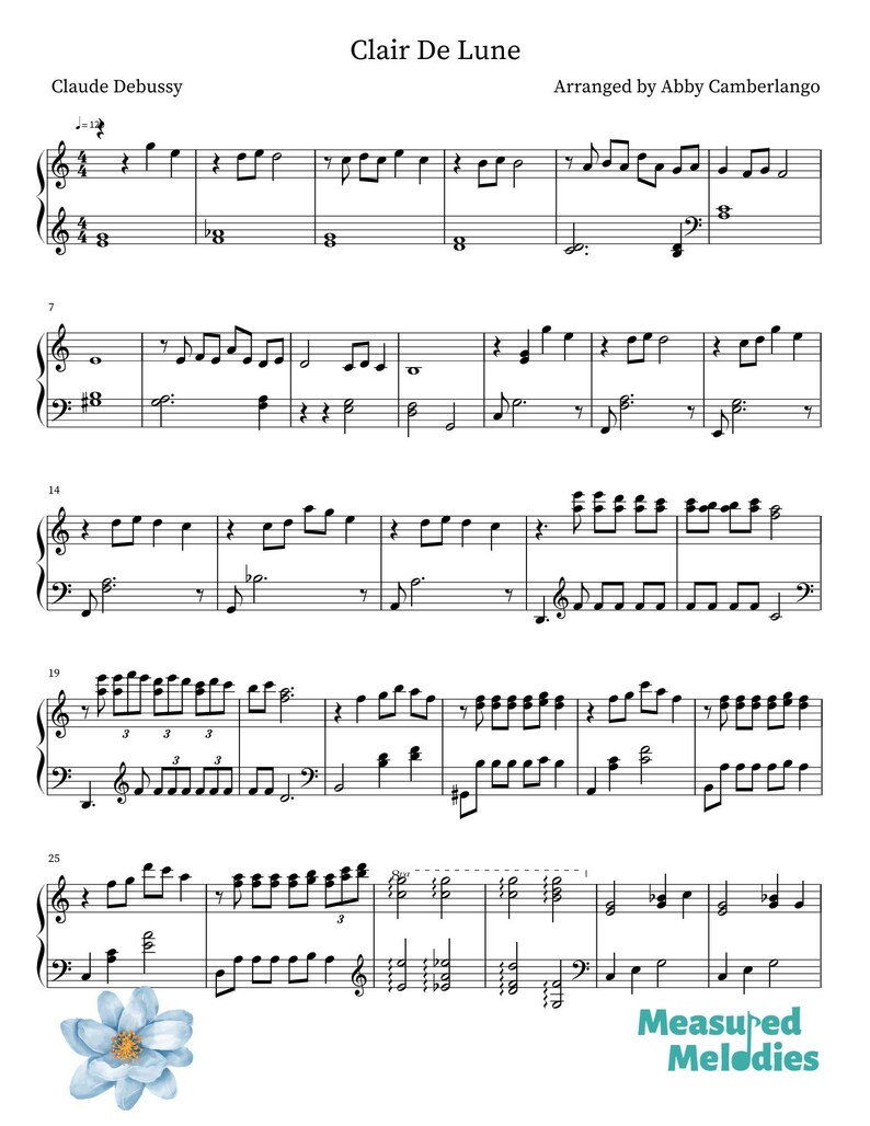 Clair De Lune Easy Piano Sheet Music - Etsy