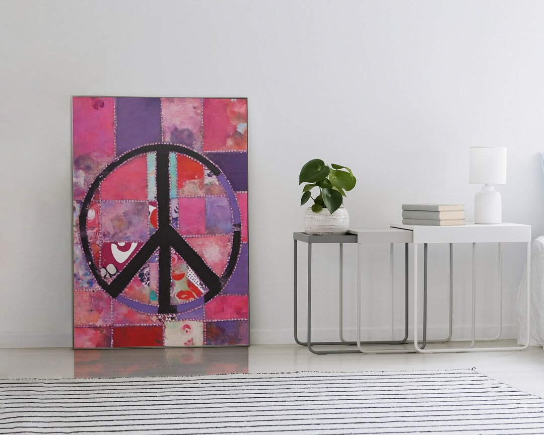 Groovy Patchwork Peace Sign Poster I Funky Feminine Collage Style Art ...