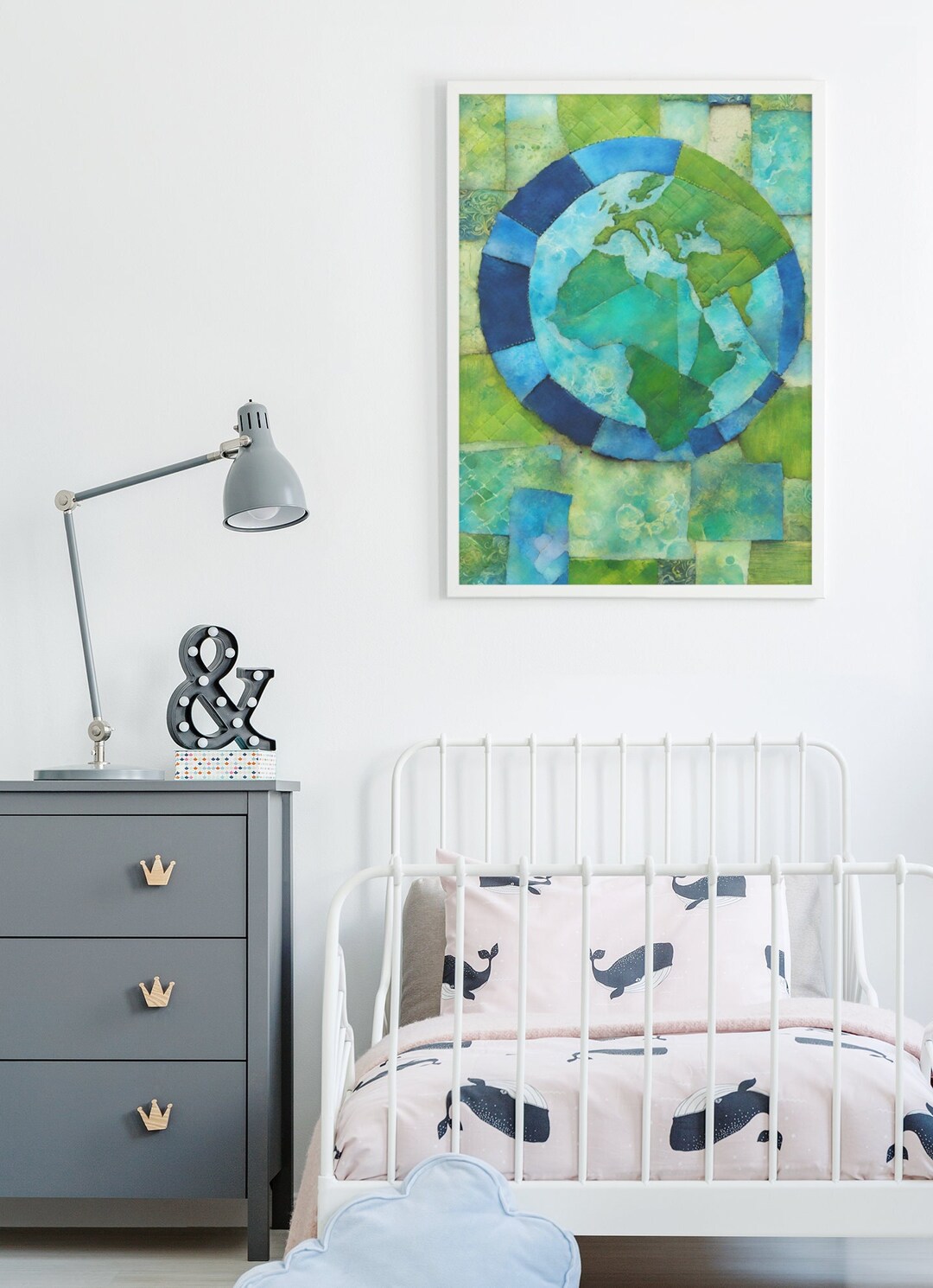 Funky Blue Green Earth Art Print I Quirky Globe Poster I Whimsical ...