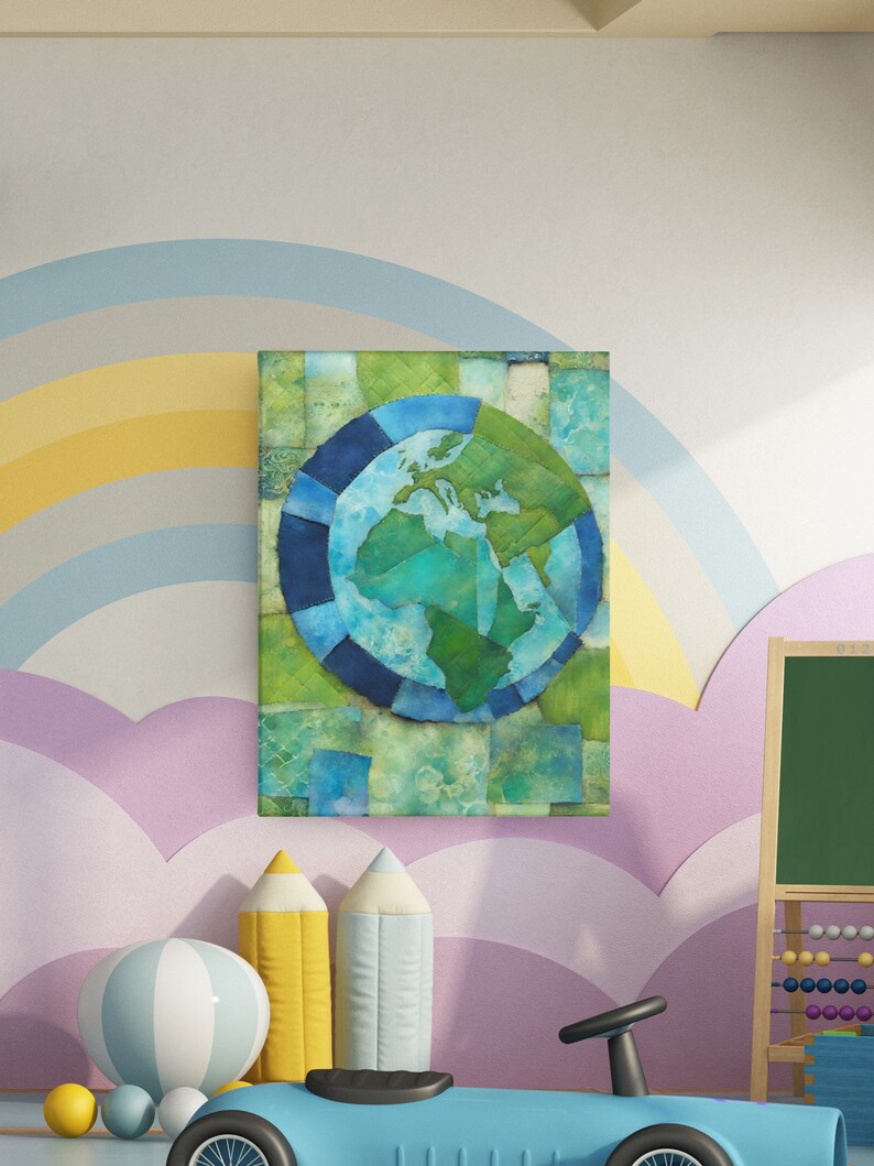 Funky Blue Green Earth Art Print I Quirky Globe Poster I Whimsical ...
