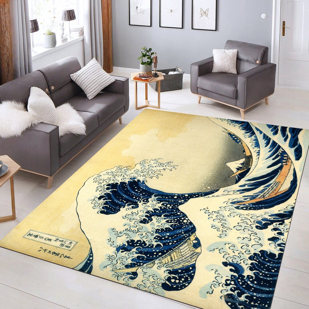 The Great Wave Rug, Japanese Rug, Wave off Kanagawa Rugs, Modern Art ...