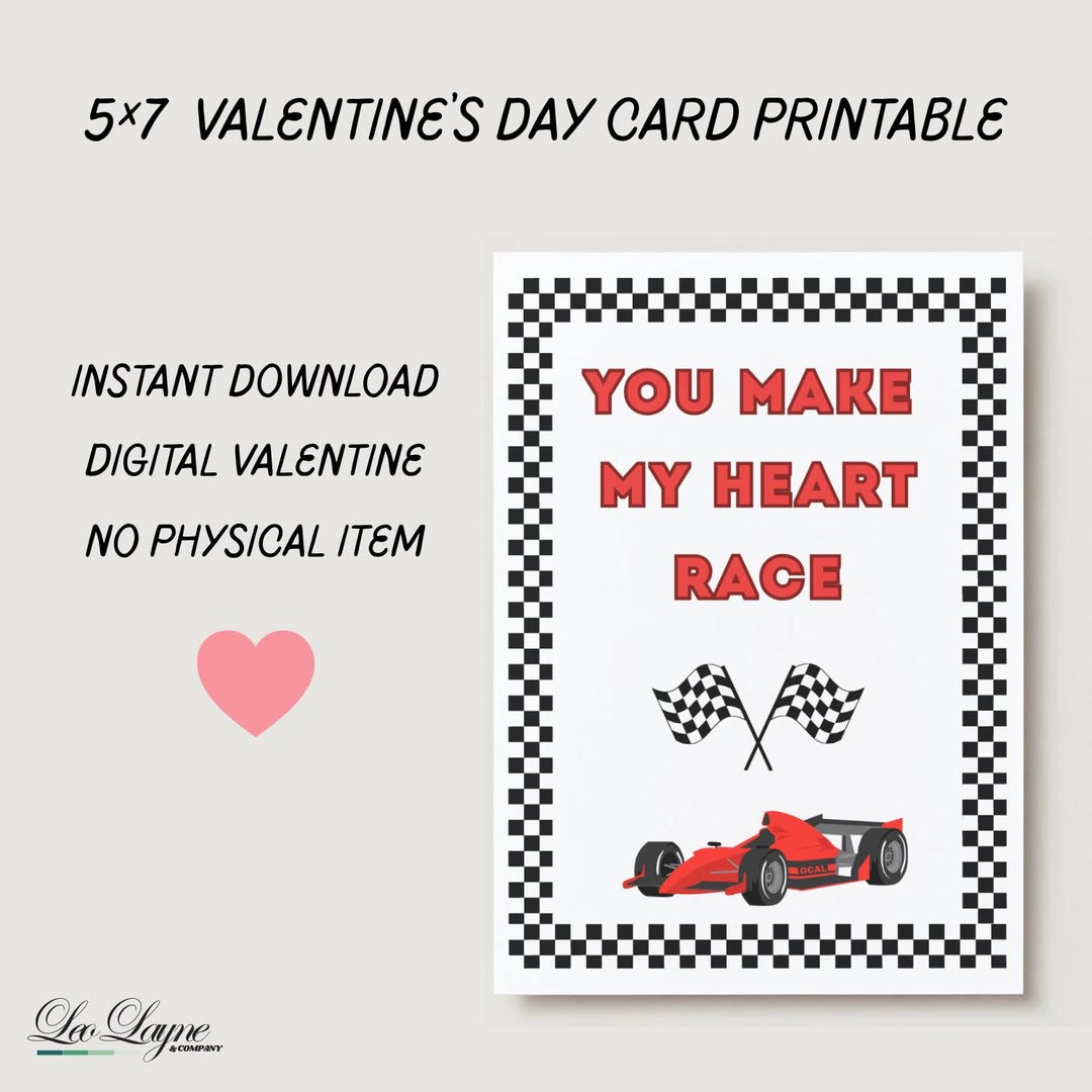 Racing 5×7 Valentine’s Day Card Printable | Instant Download | Digital ...