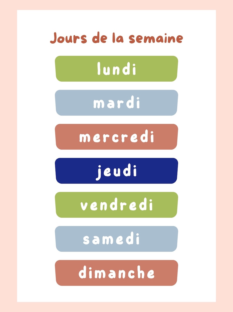 French Days of the Week Poster - Etsy