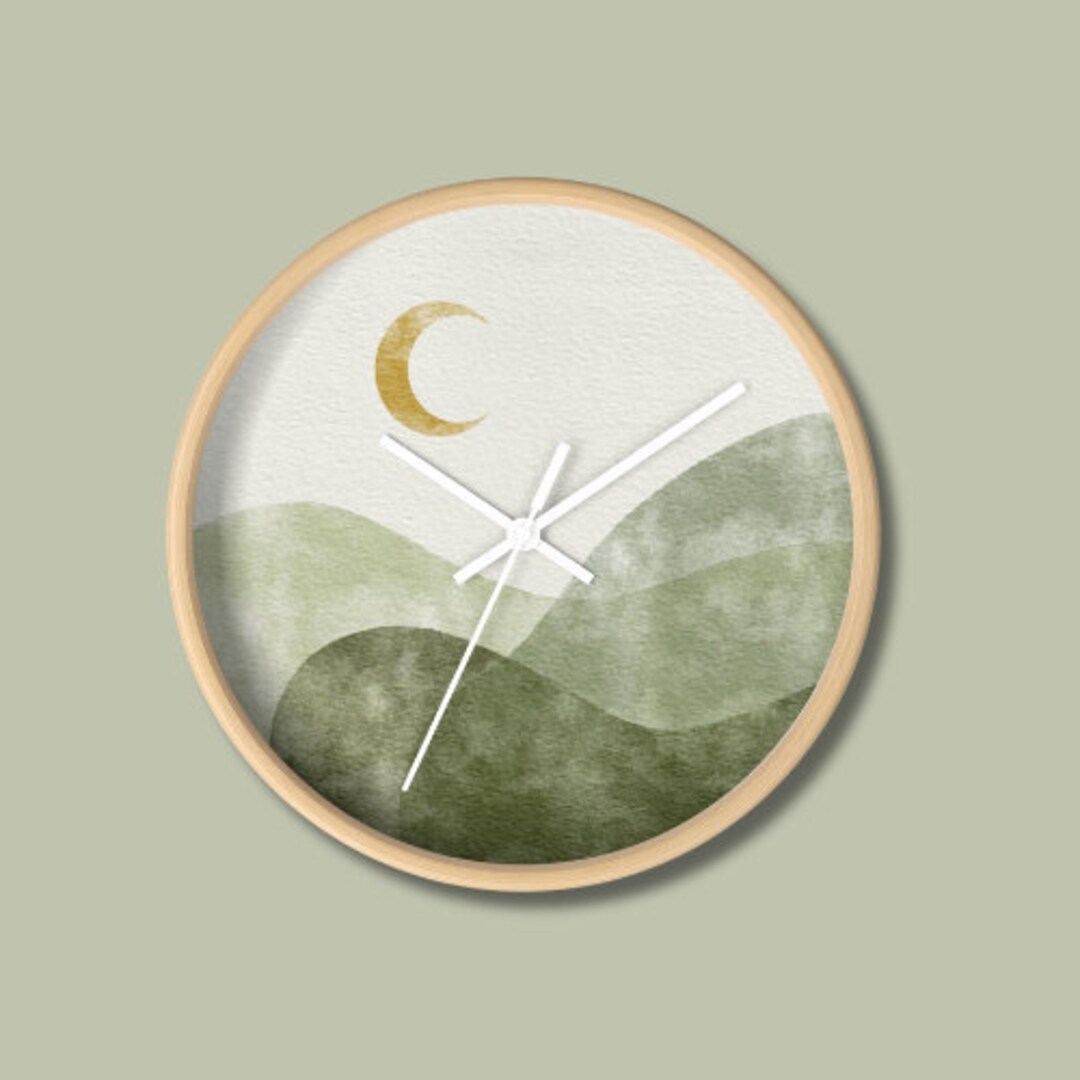 Boho Landscape Wall Clock Mountains and Moon Watercolor - Etsy