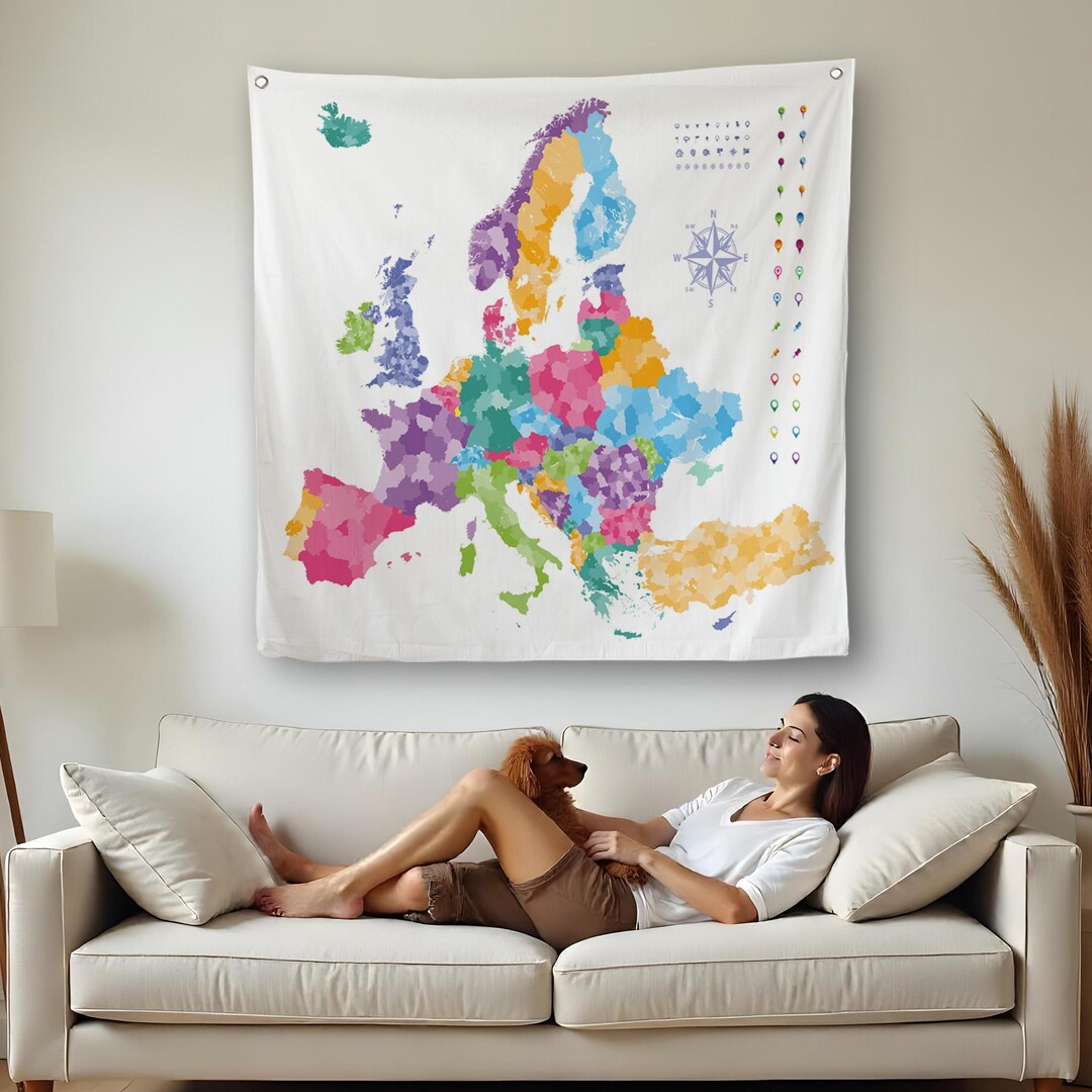 Colorful Europe Map Canvas Tapestry,modern Design European Geography ...