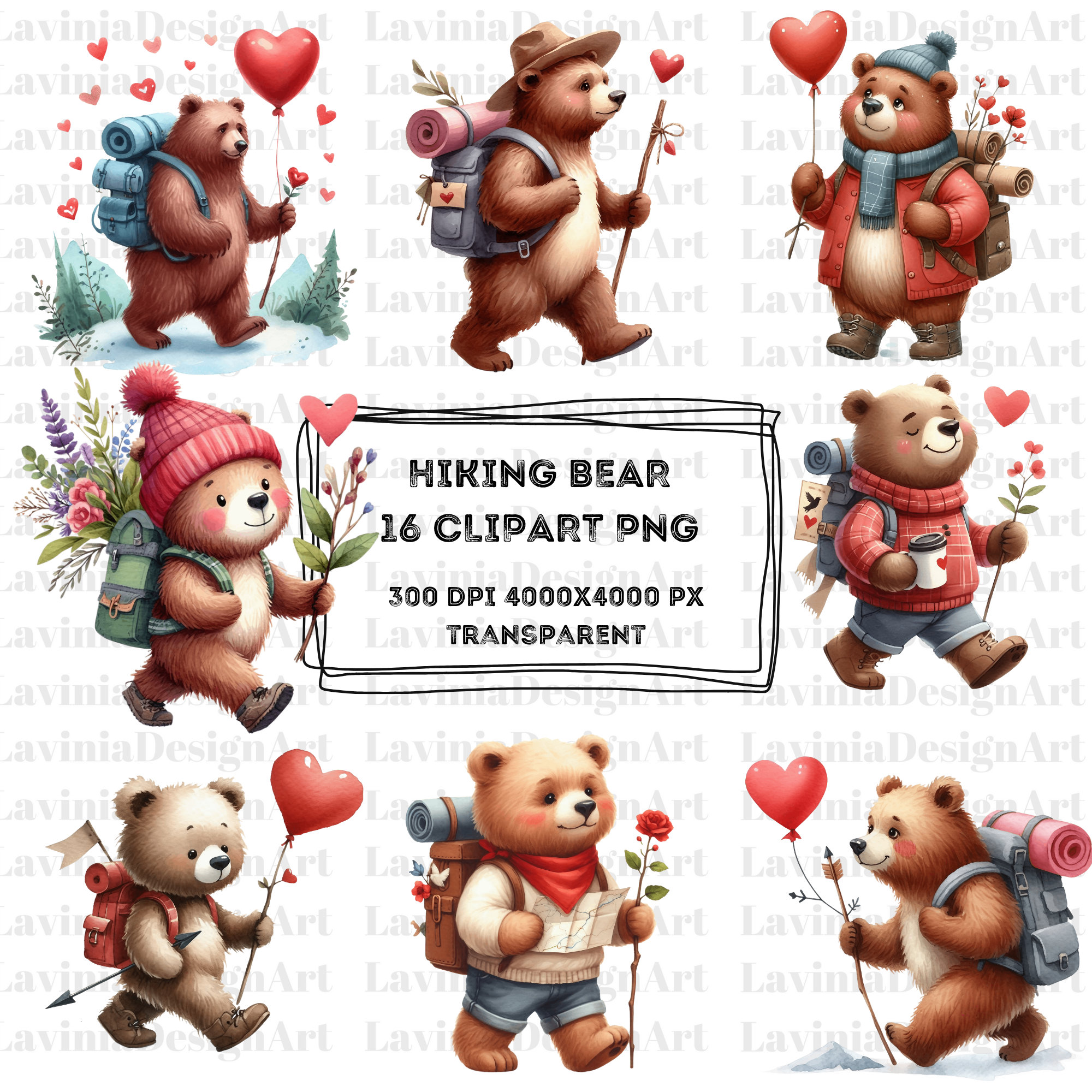 Hiking Bear Clipart Watercolor | Bear Clipart | Animal Clipart ...