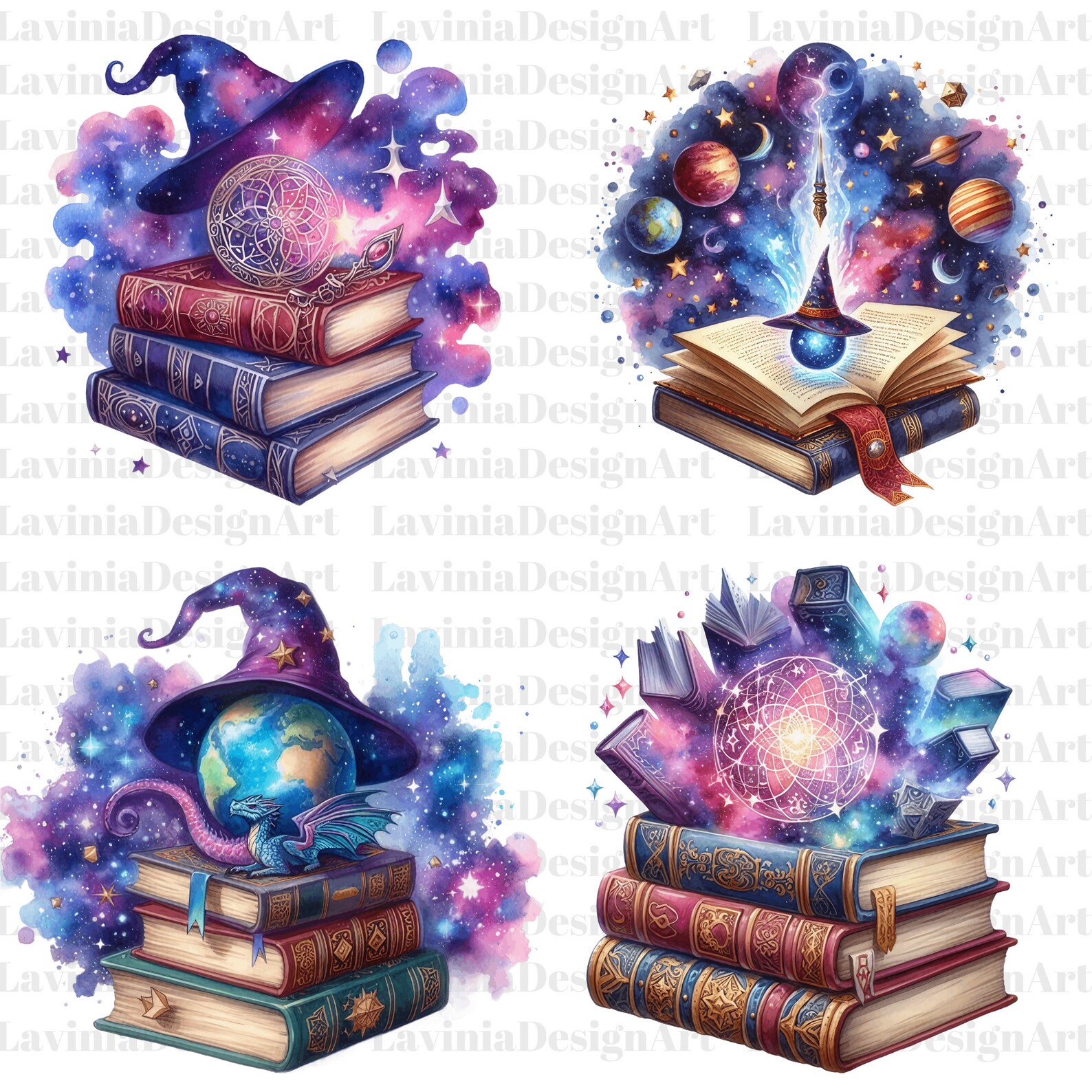 Magic Fantasy Book Clipart Watercolor | Fantasy Clipart | Magic Clipart ...