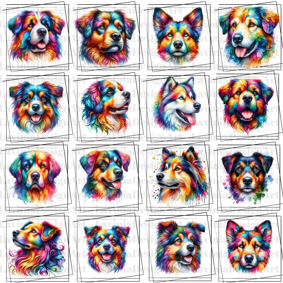 Colorful Dog Head Clipart Watercolor| Colorful Clipart | Dog Head ...