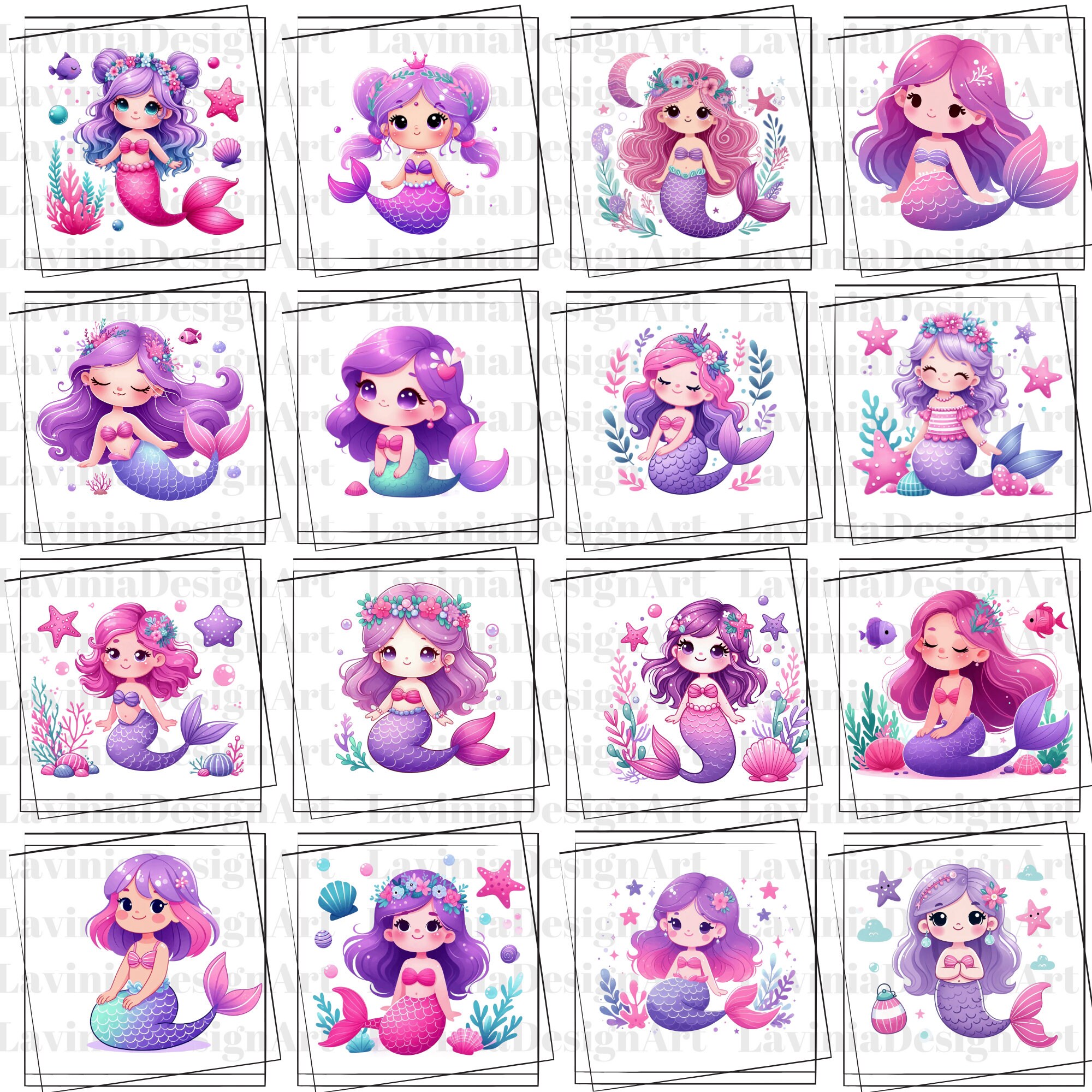 Child Mermaid Watercolor Clipart PNG Digital Download Cute Mermaid Sea ...