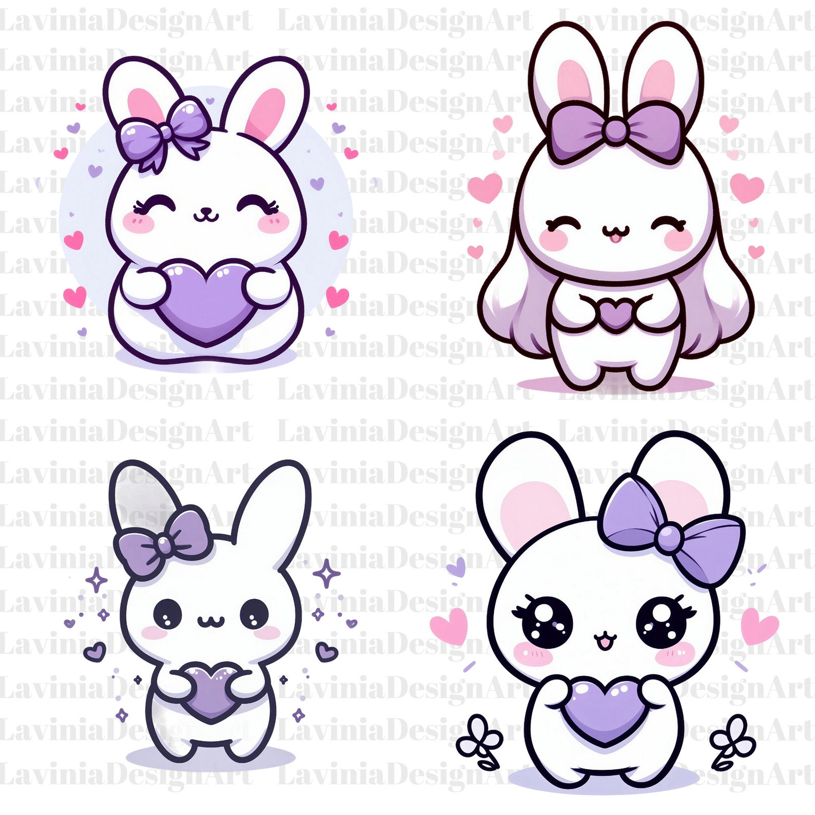 Cute Chibi Bunny Clipart Watercolor Chibi Clipart Cute Chibi PNG Bunny ...