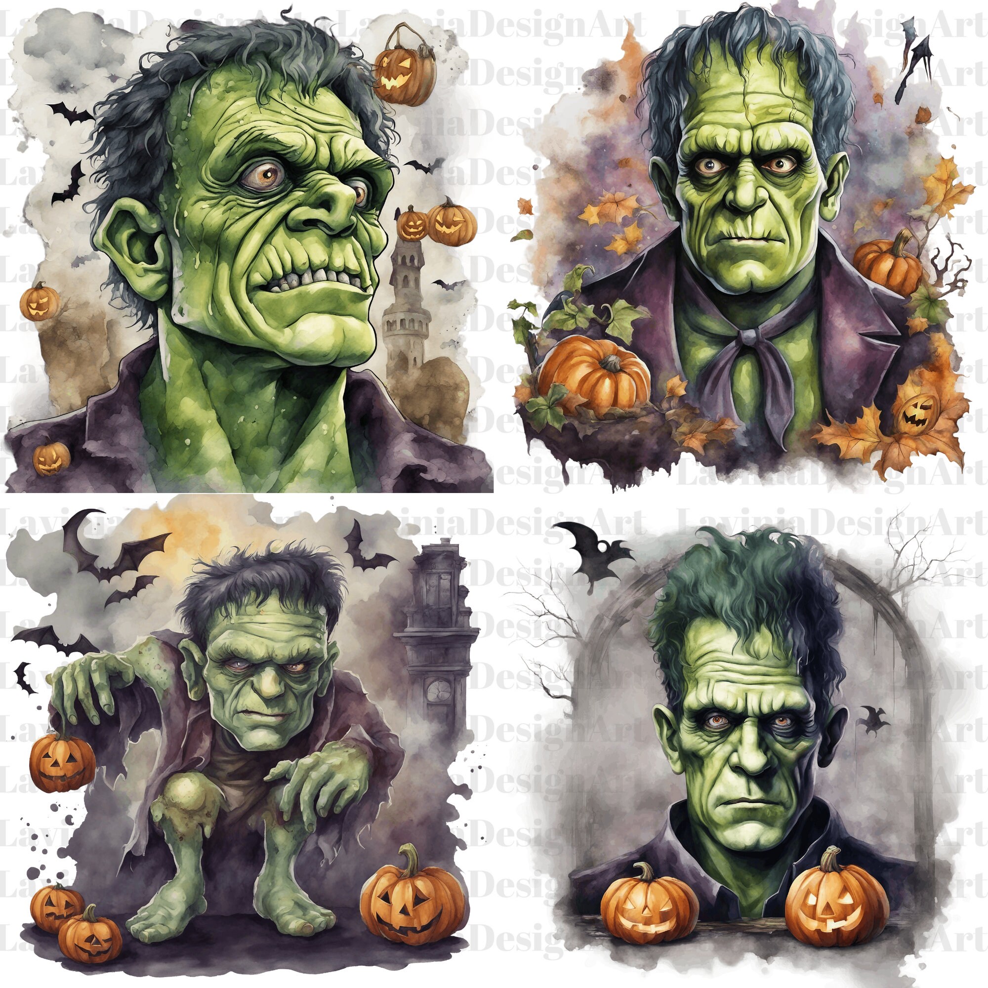 Halloween Frankenstein Watercolor Clipart | Halloween Clipart ...