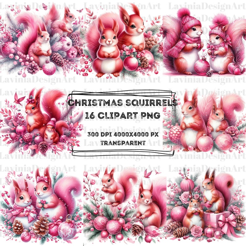Cute Christmas Squirrels Clipart | Watercolor Squirrel PNG | Winter ...