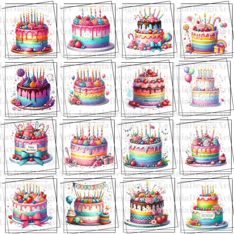 Birthday Cake Clipart Watercolor | Cake Png | Colorful Cake | Birthday ...