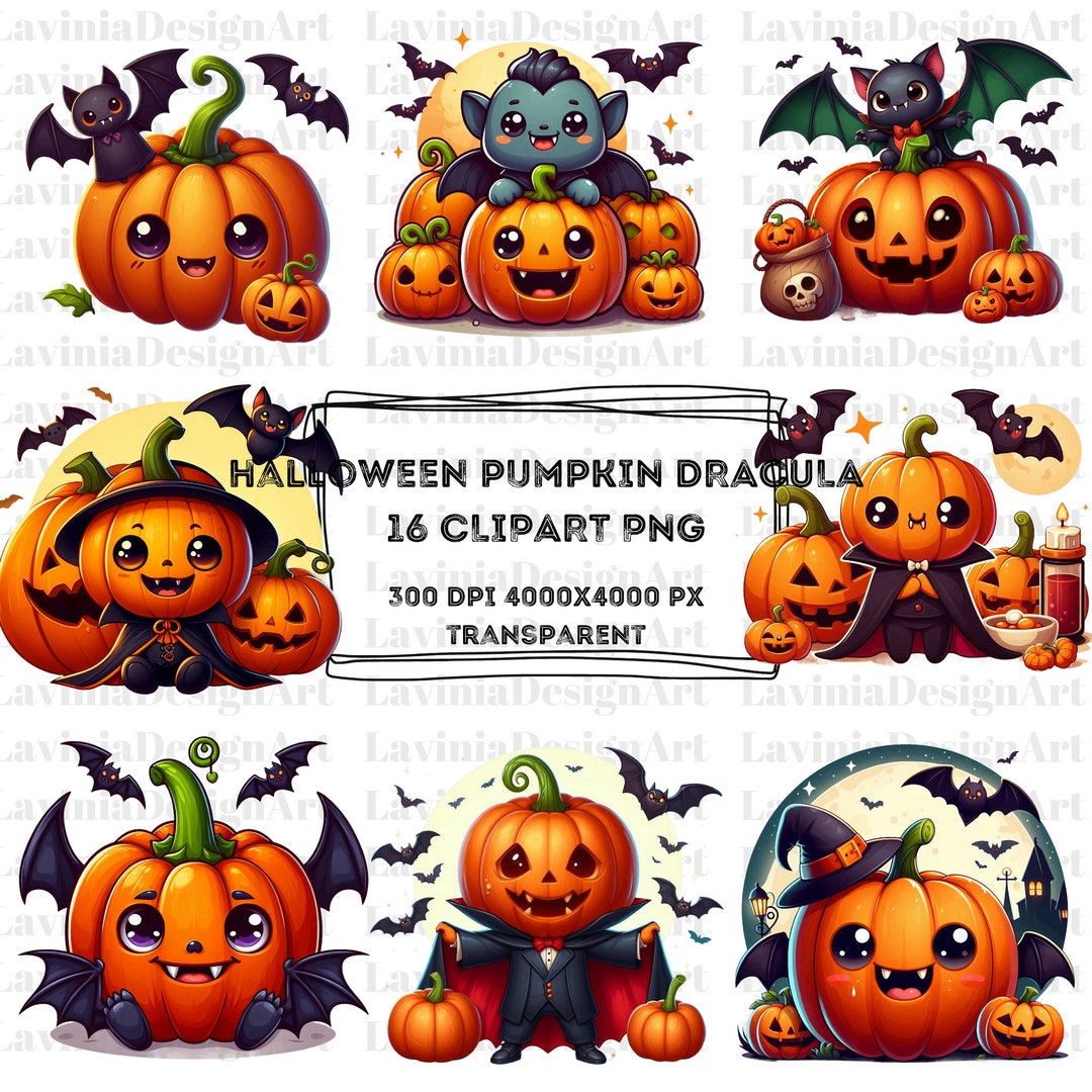 Cute Halloween Pumpkin Dracula Clipart Watercolor | Dracula Clipart ...