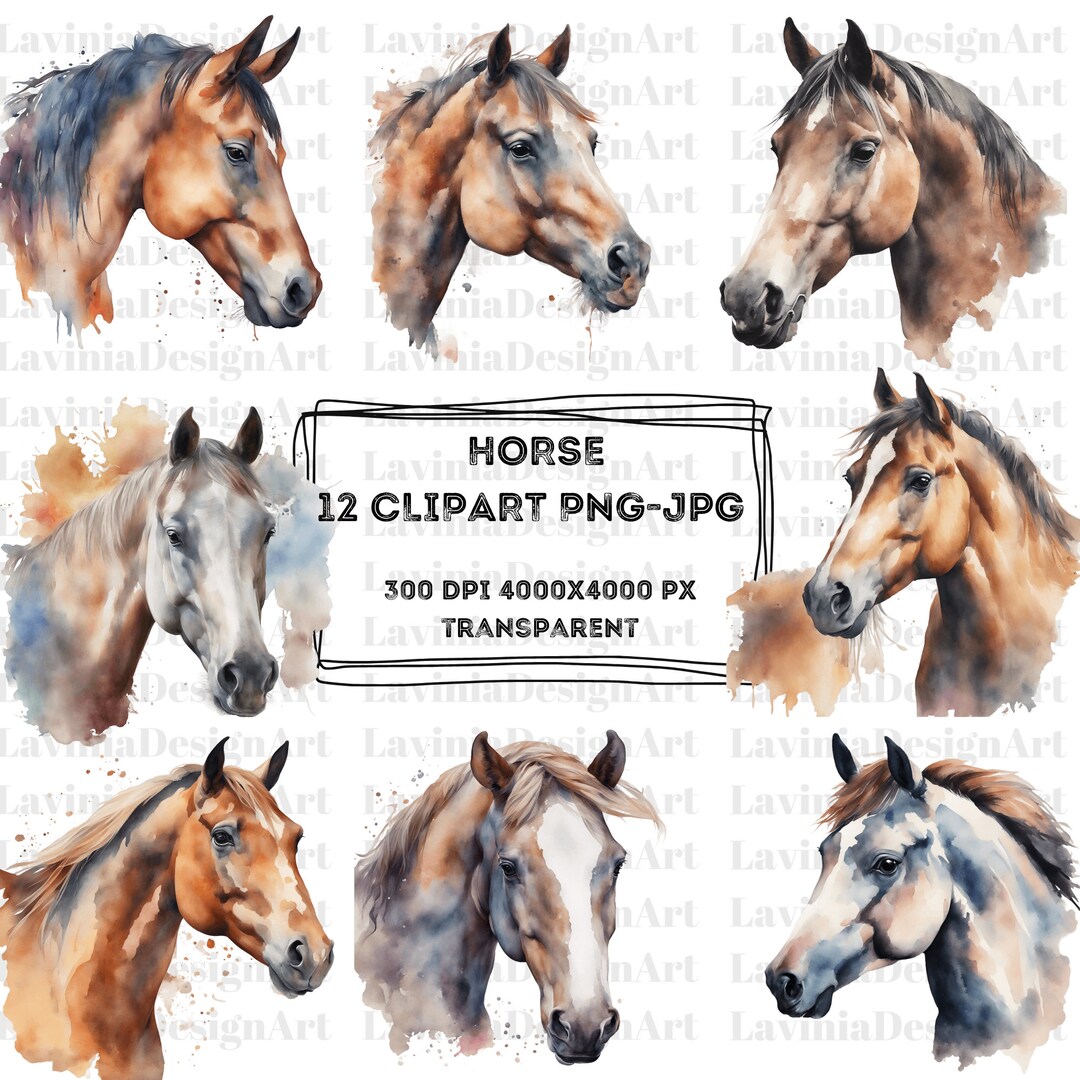 Horse Watercolor Clipart Set| Horse Head Watercolor | Horse PNG | Horse ...