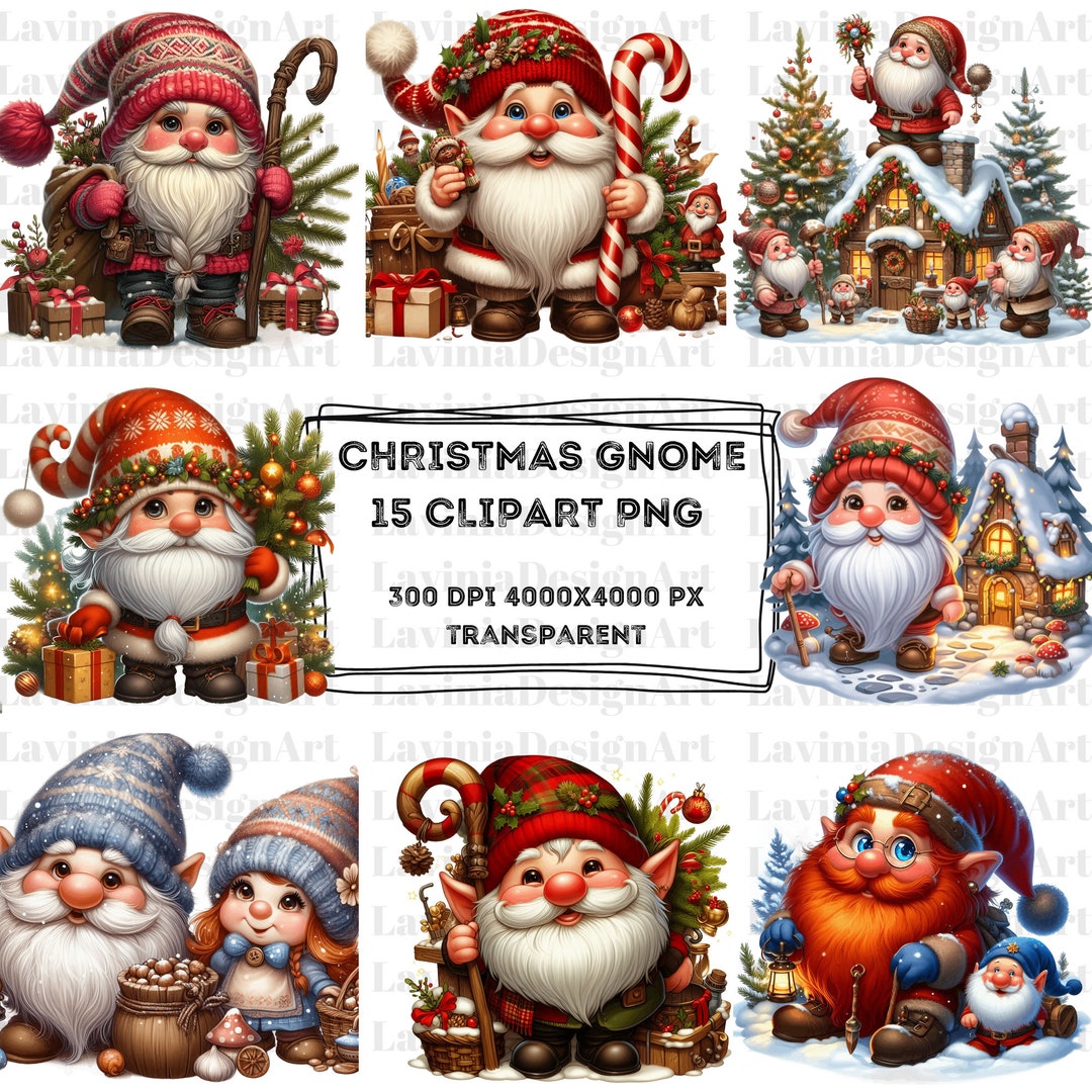 Christmas Gnome Clipart | Clipart Bundle | Santa Claus Clipart | Wall ...