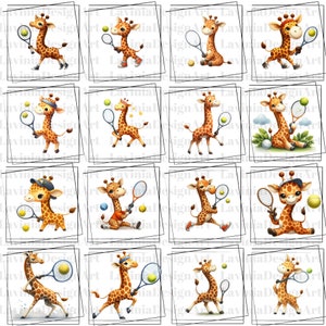 Giraffe Playing Tennis Clipart Watercolor | Giraffe Clipart | Animal ...