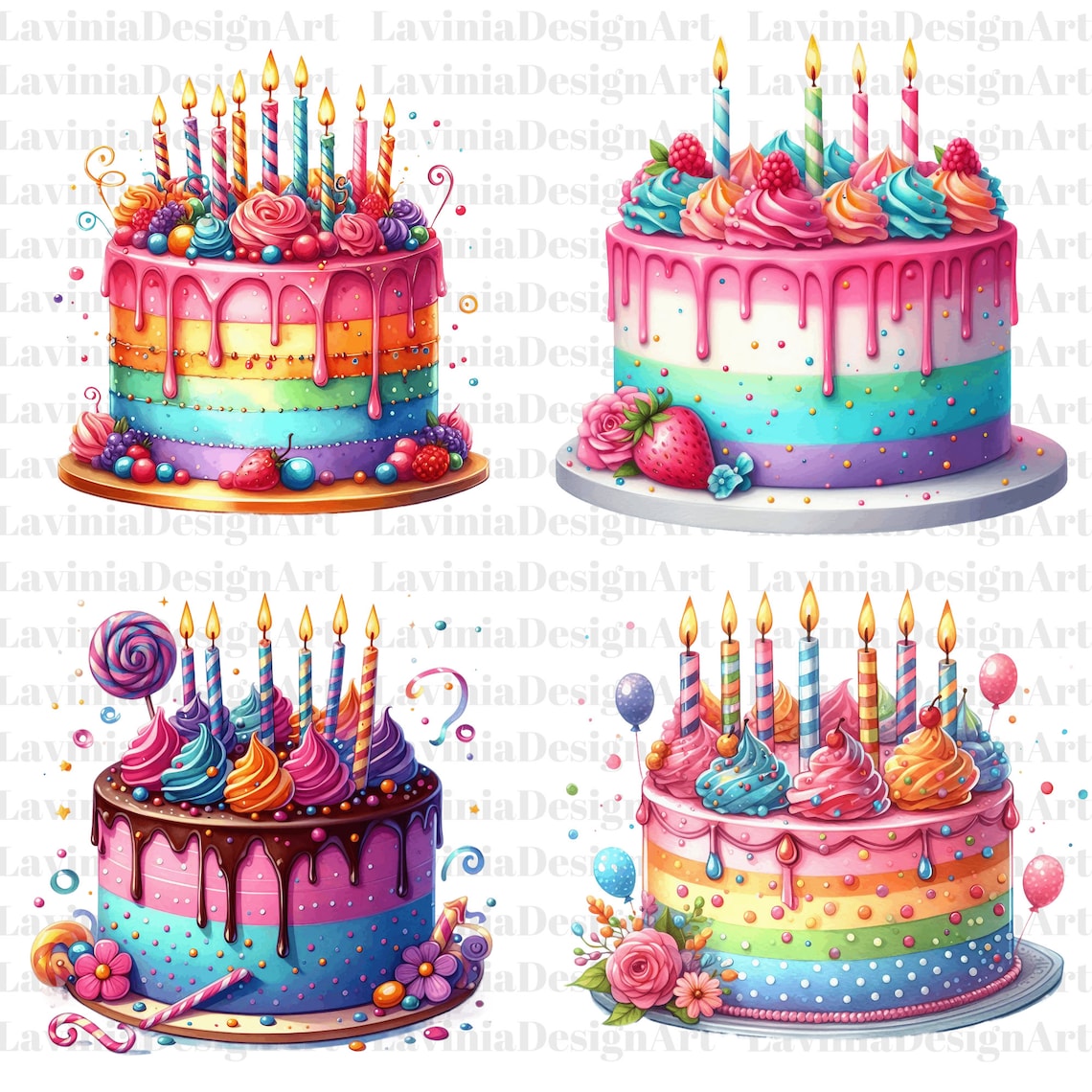 Birthday Cake Clipart Watercolor | Cake Png | Colorful Cake | Birthday ...