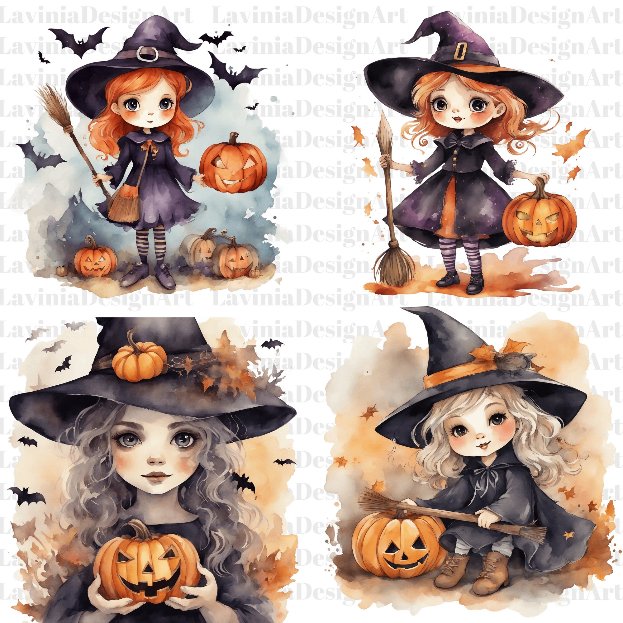 Halloween Witch Watercolor Clipart | Halloween PNG | Halloween Clipart ...
