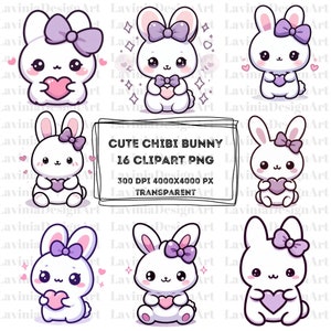 Cute Chibi Bunny Clipart Watercolor | Chibi Clipart | Cute Chibi PNG ...