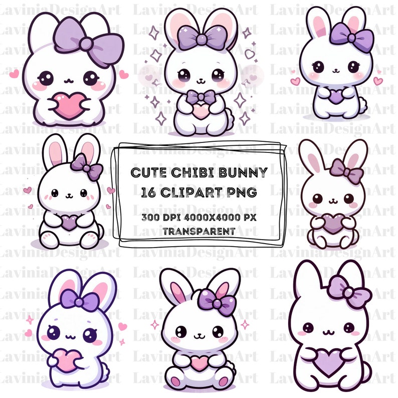 Cute Chibi Bunny Clipart Watercolor Chibi Clipart Cute Chibi PNG Bunny ...
