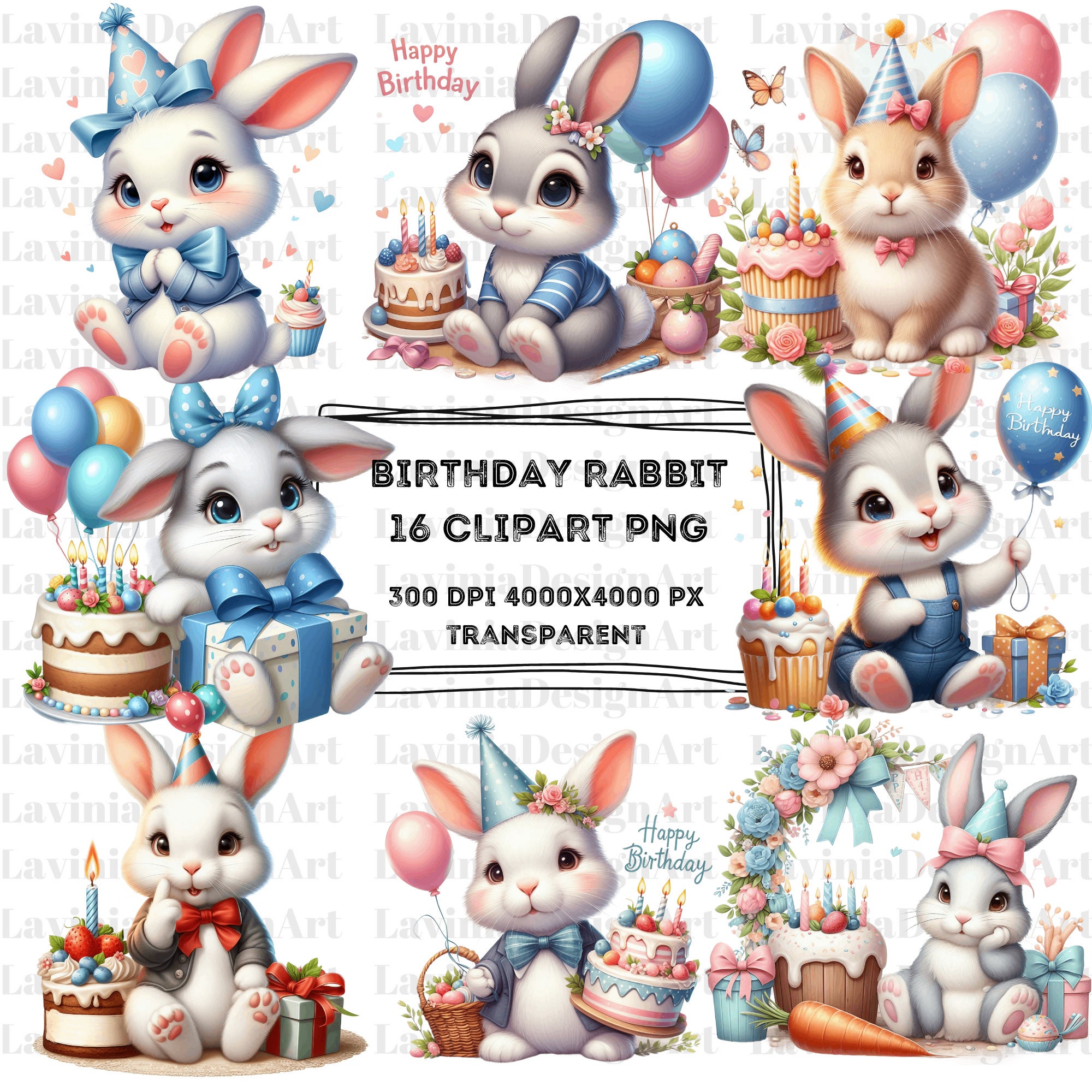 Happy Birthday Rabbit Clipart Watercolor | Happy Birthday Clipart ...