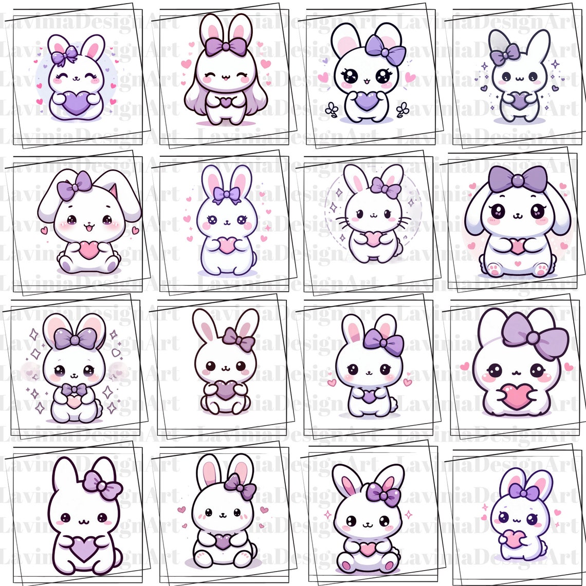 Cute Chibi Bunny Clipart Watercolor Chibi Clipart Cute Chibi PNG Bunny ...