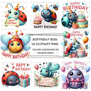 Happy Birthday Bug Clipart Watercolor | Birthday Clipart | Bug Clipart ...