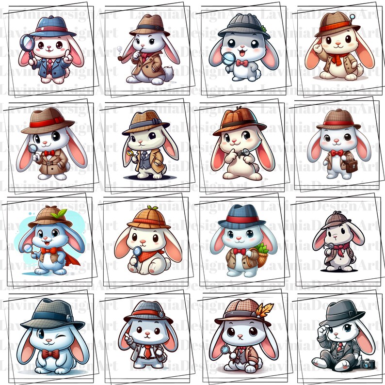 Detective Rabbit Clipart Watercolor | Cute Rabbit Clipart | Detective ...