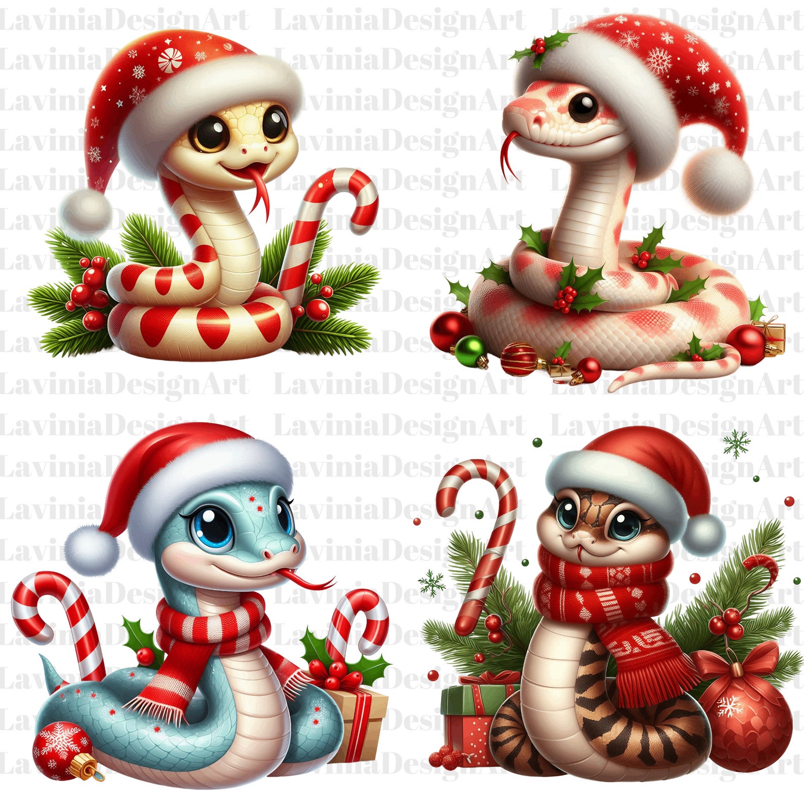 Watercolor Cute Christmas Snake Clipart | PNG Format Baby Snake | Snake Fantasy Clipart ...
