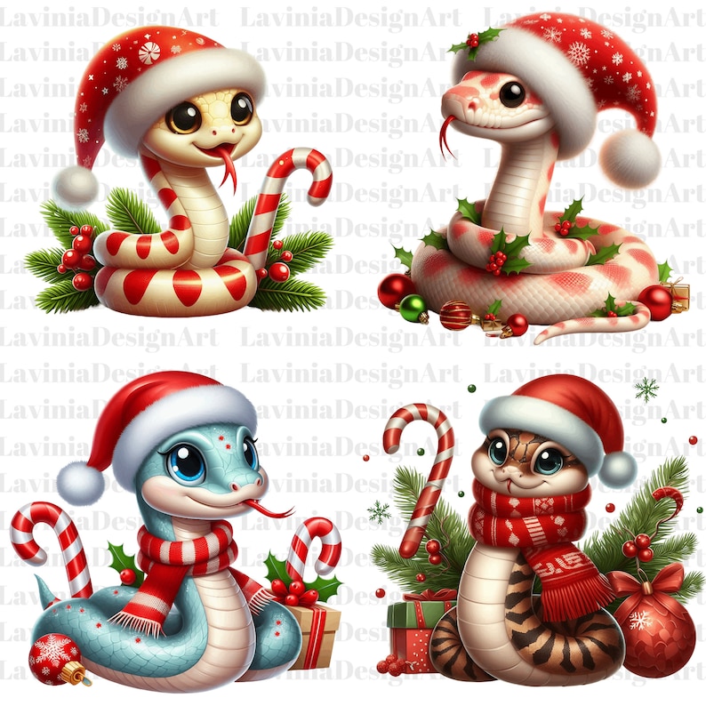 Watercolor Cute Christmas Snake Clipart | PNG Format Baby Snake | Snake ...