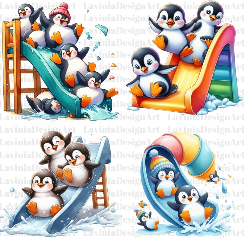 Penguin Clipart Penguin Sliding Down the Slide Penguins Bundle Penguis ...
