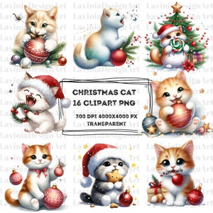 Christmas Cat Clipart Watercolor | Cat Clipart | Cat PNG | Christmas ...