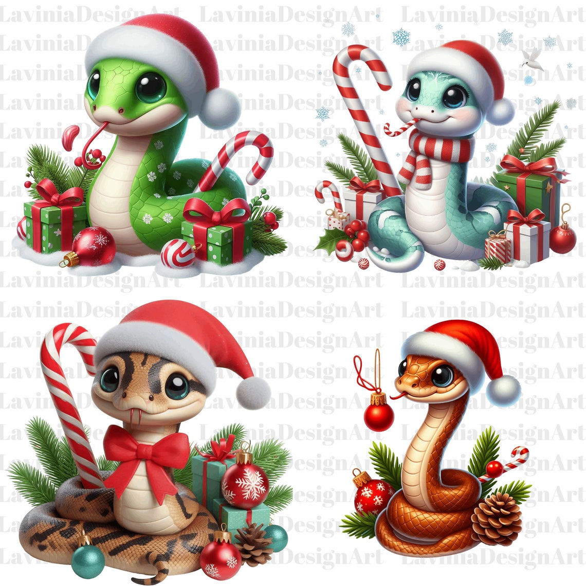 Watercolor Cute Christmas Snake Clipart | PNG Format Baby Snake | Snake ...