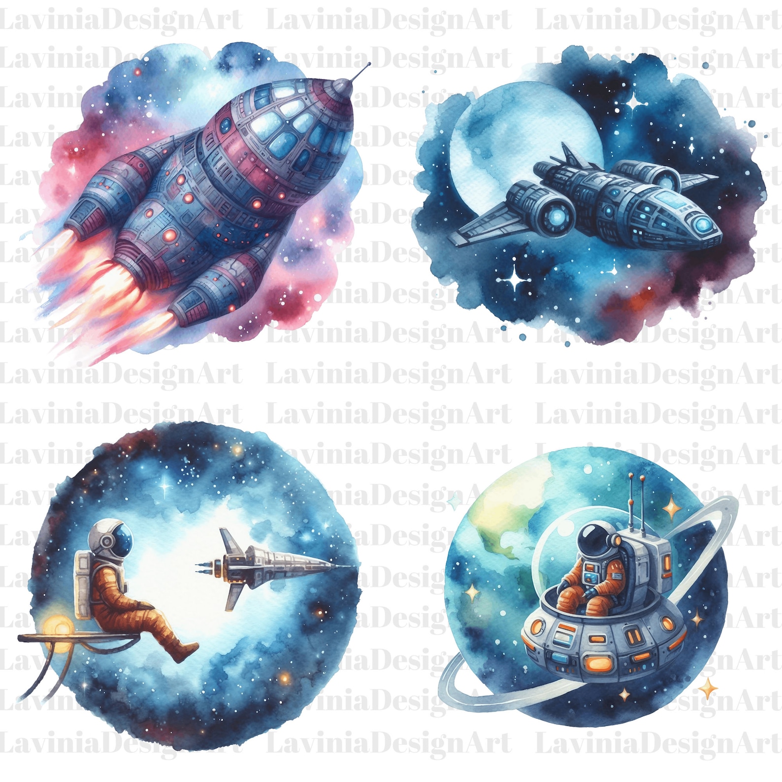 Spaceship Clipart Watercolor Spacecraft Clipart Watercolor Spaceship ...