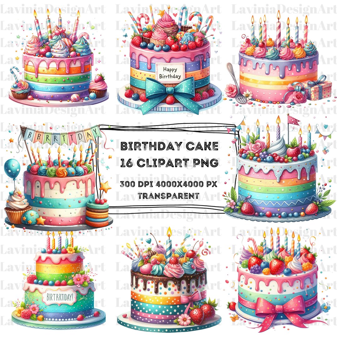Birthday Cake Clipart Watercolor | Cake Png | Colorful Cake | Birthday ...
