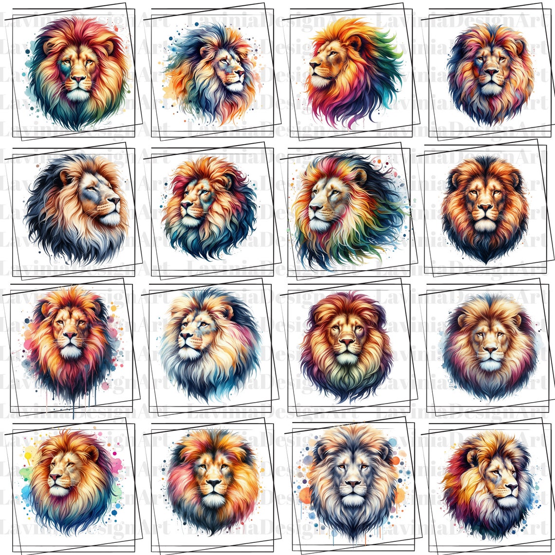 Colorful Lion Head Clipart Watercolor Lion Png Colorful Lion Lion Head ...