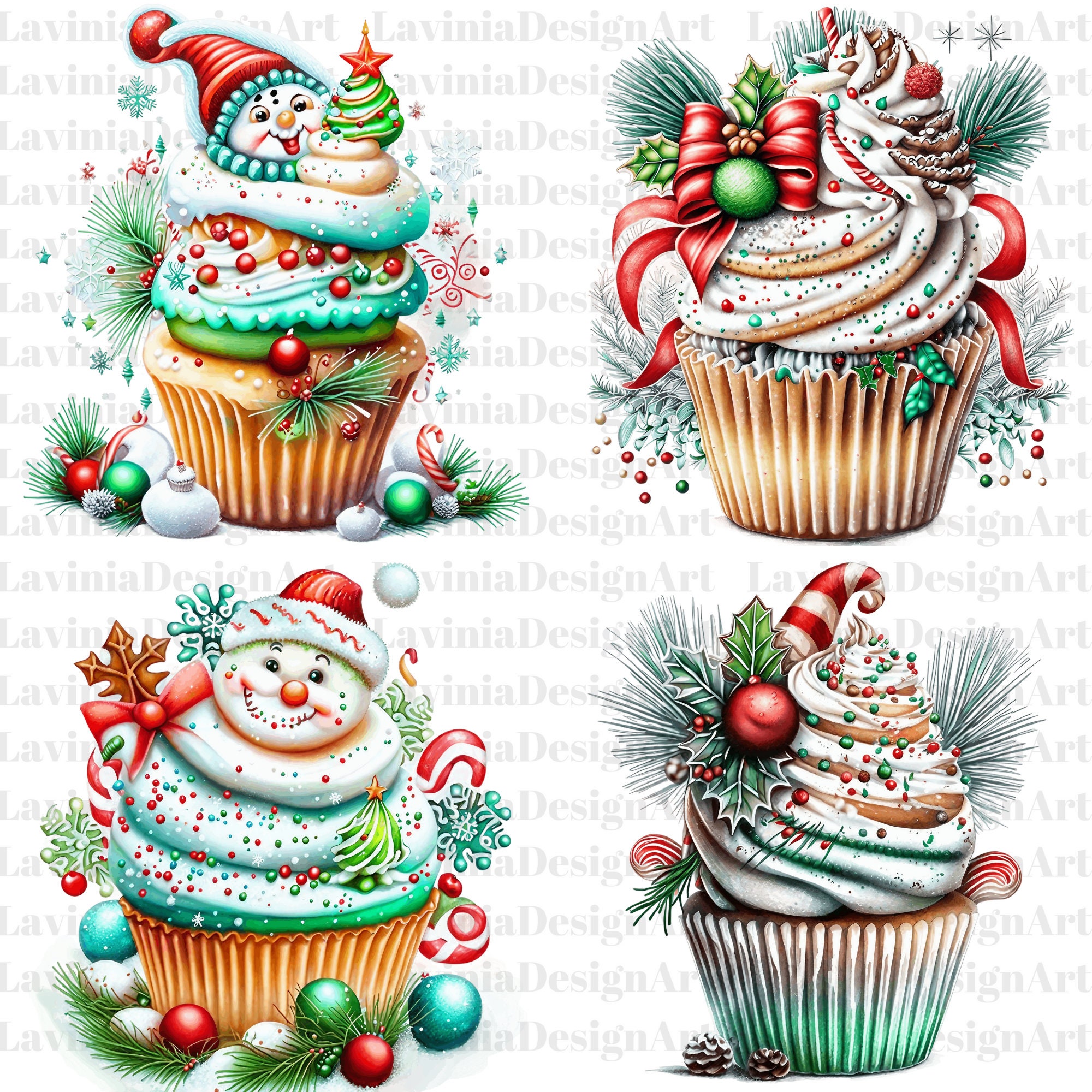Christmas Cupcakes Clipart | Christmas Sweets Clipart Set | Christmas ...