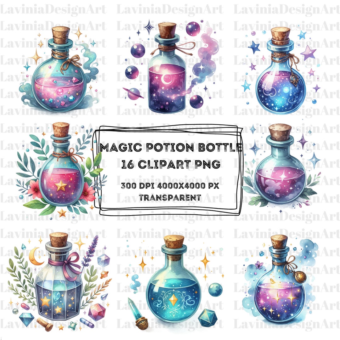 Magic Potion Bottle Clipart Watercolor | Magic Clipart | Potion Clipart ...