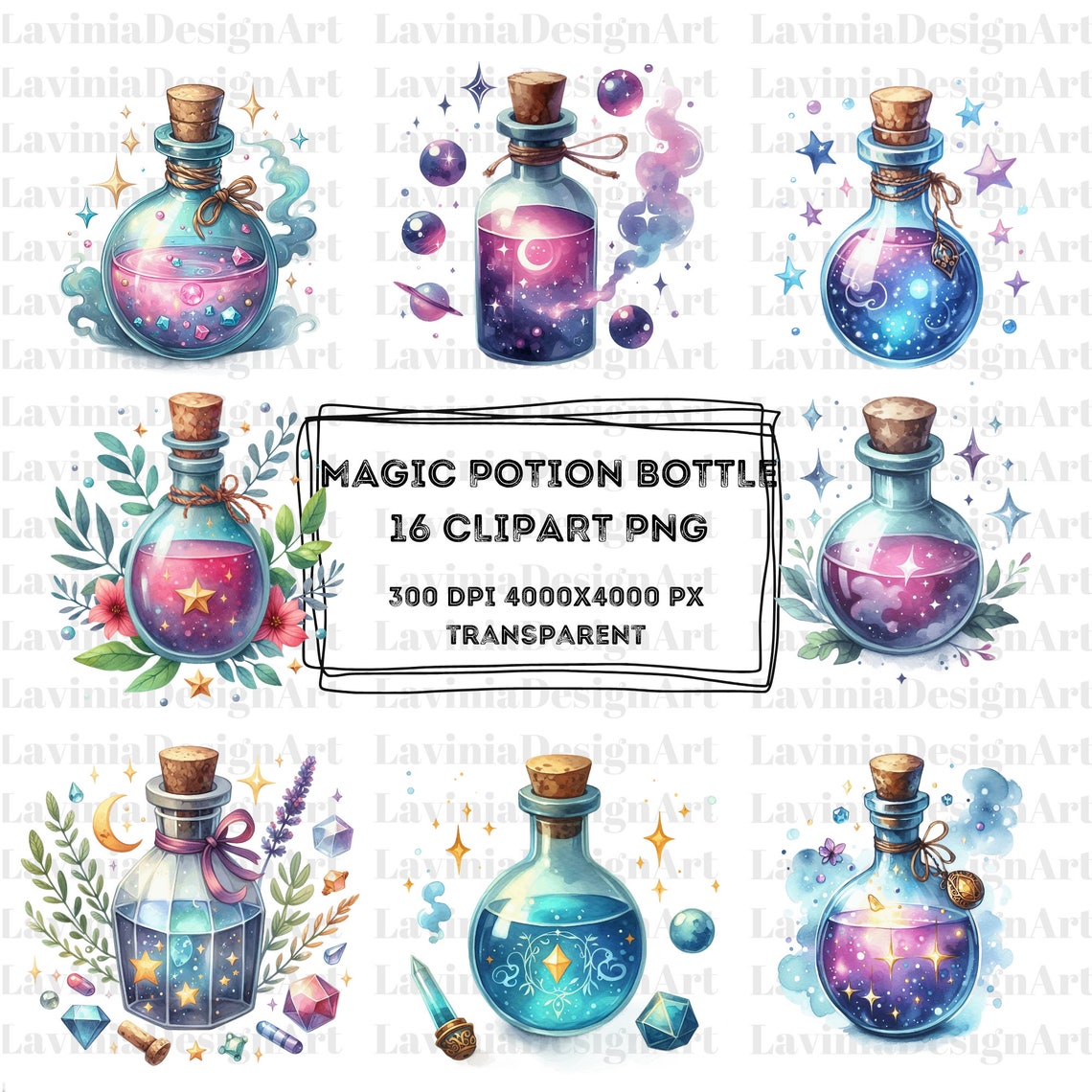 Magic Potion Bottle Clipart Watercolor Magic Clipart Potion Clipart ...