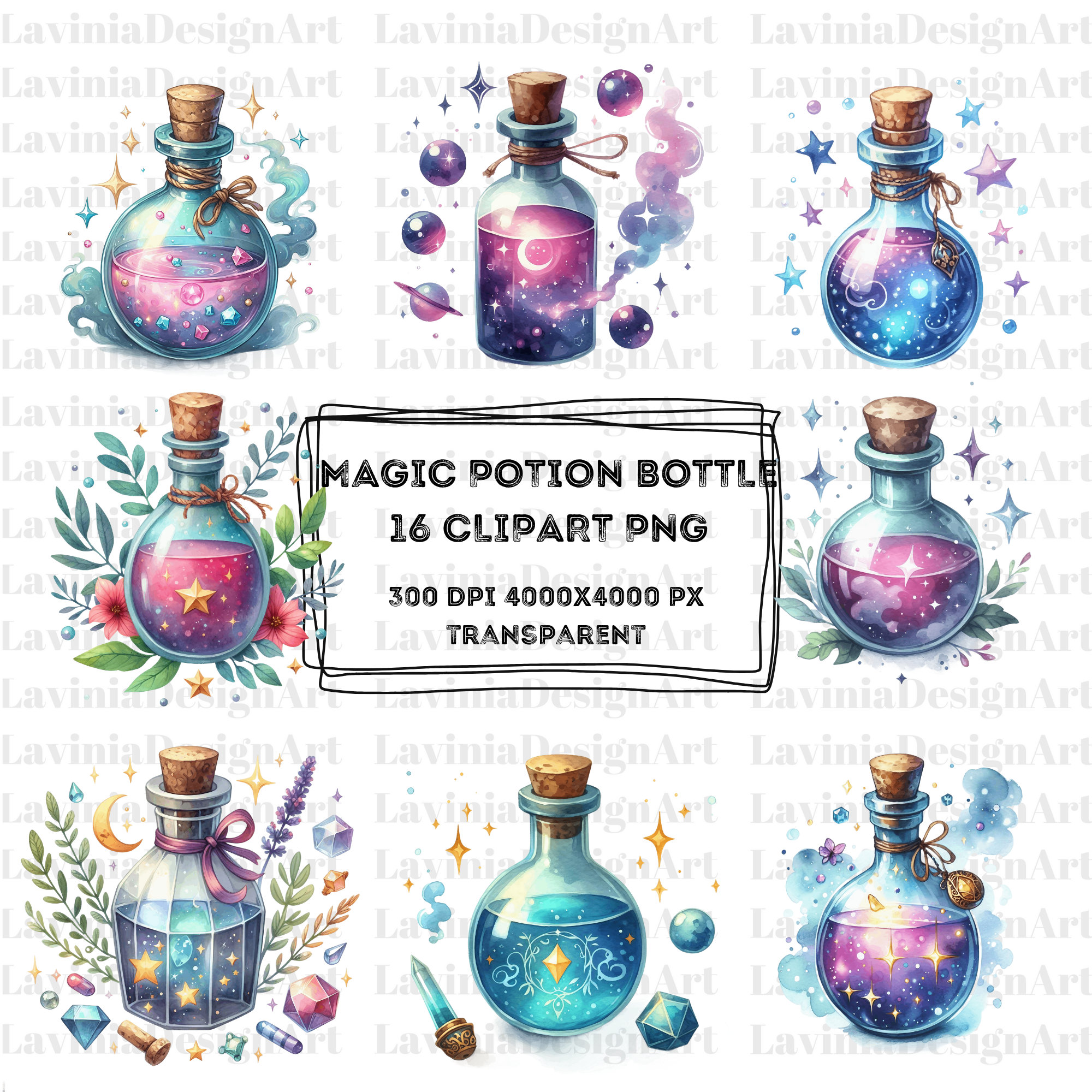 Magic Potion Bottle Clipart Watercolor Magic Clipart Potion Clipart ...