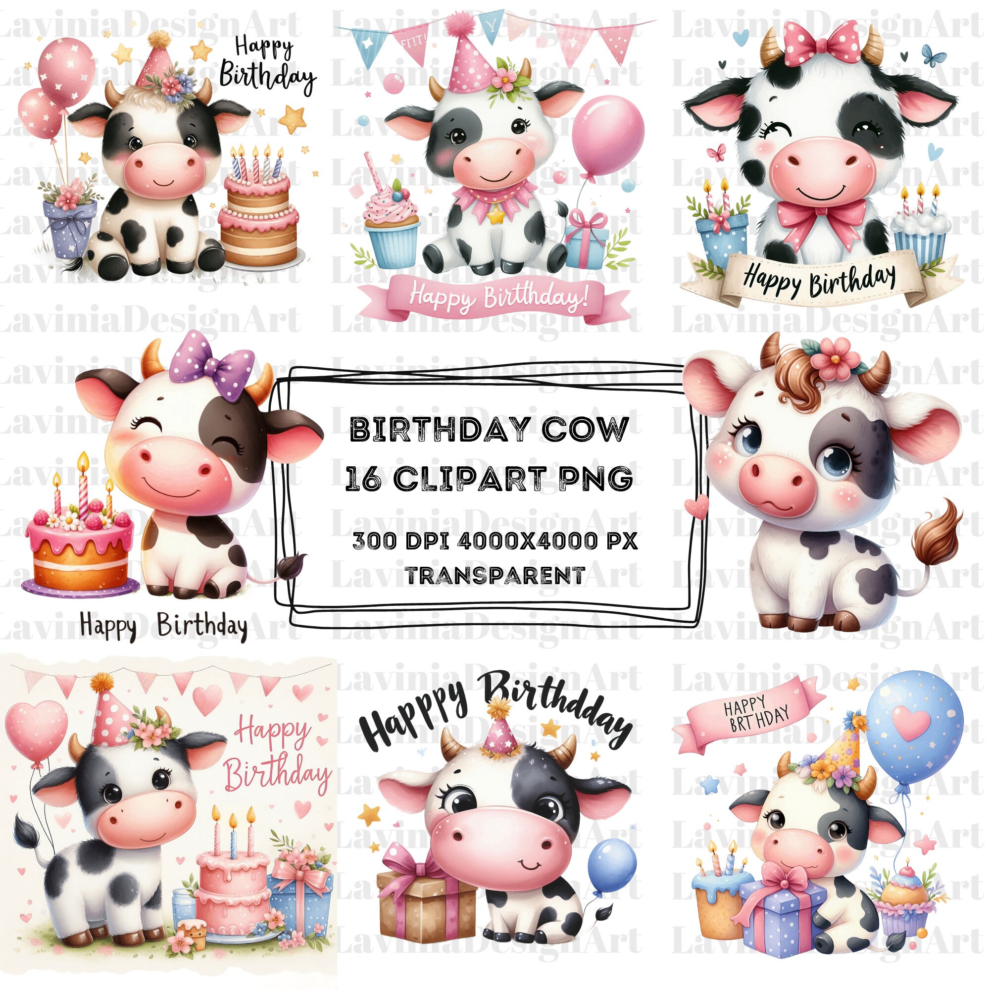 Cow Birthday Clipart | Happy Birthday Clipart | Cow Decor Birthday ...