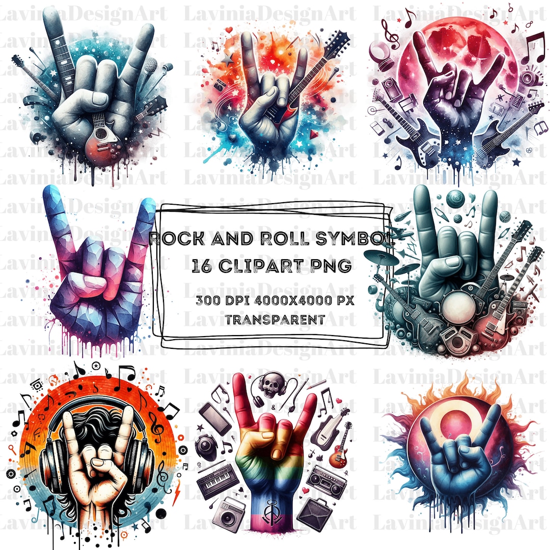 Rock and Roll Symbol Clipart Watercolor | Rock Clipart | Rock Splashart ...