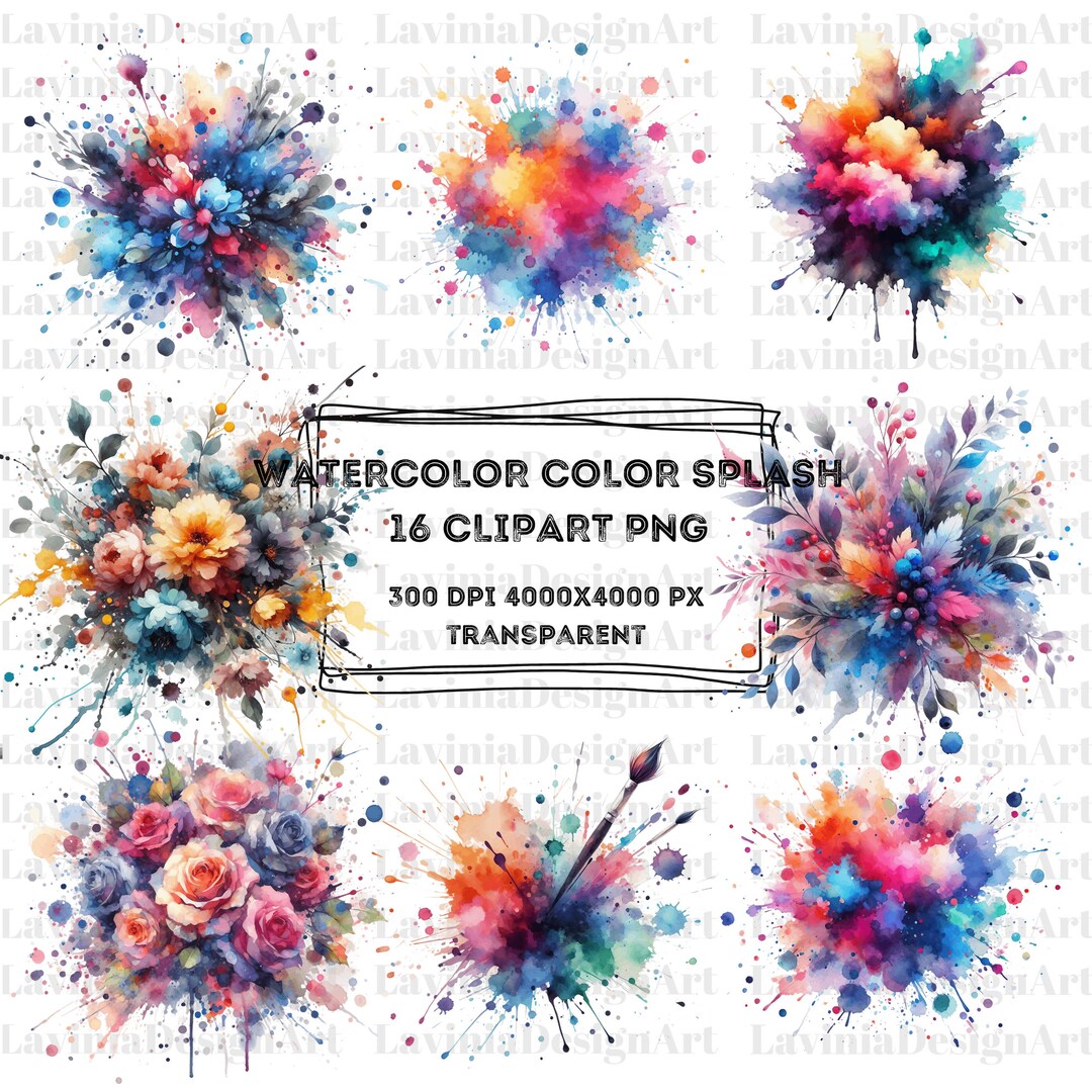 Watercolor Splash Clipart | PNG Paint Splatter | Clipart Colourful ...